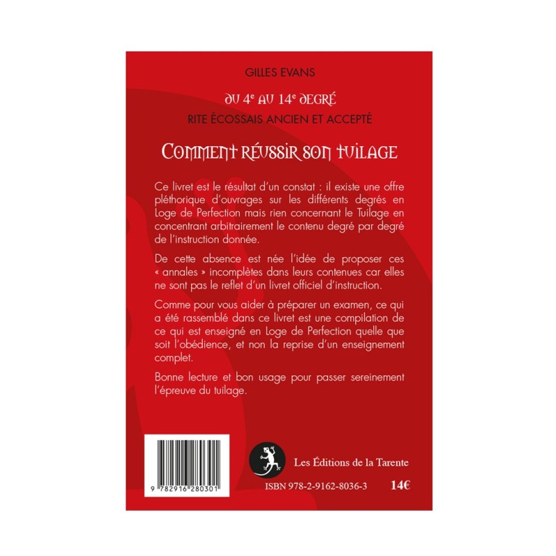 Franc-maçonnerie| Editions de la Tarente| REAA| Loge de Perfection|